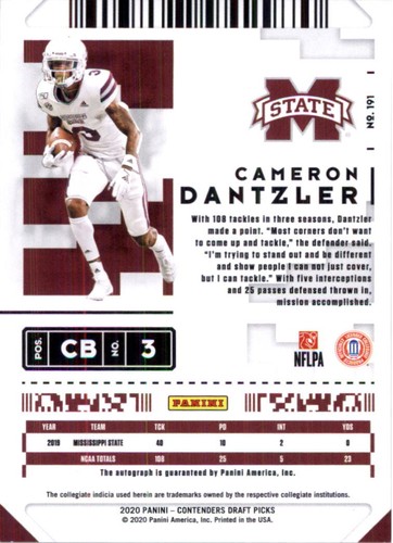 2020 Panini Contenders Draft Picks Draft Ticket Blue Foil Cameron ...