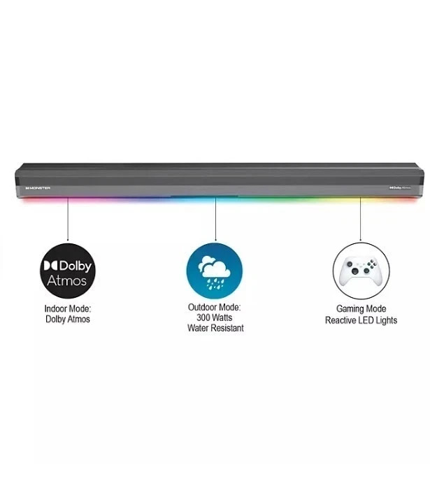 Monster 36" Dolby Atmos Soundbar Bluetooth 5.3 300W IPX4 Water ...
