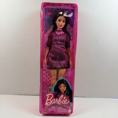 Barbie Fashionistas Doll #188, Curvy Brunette Pink Check Dress High ...