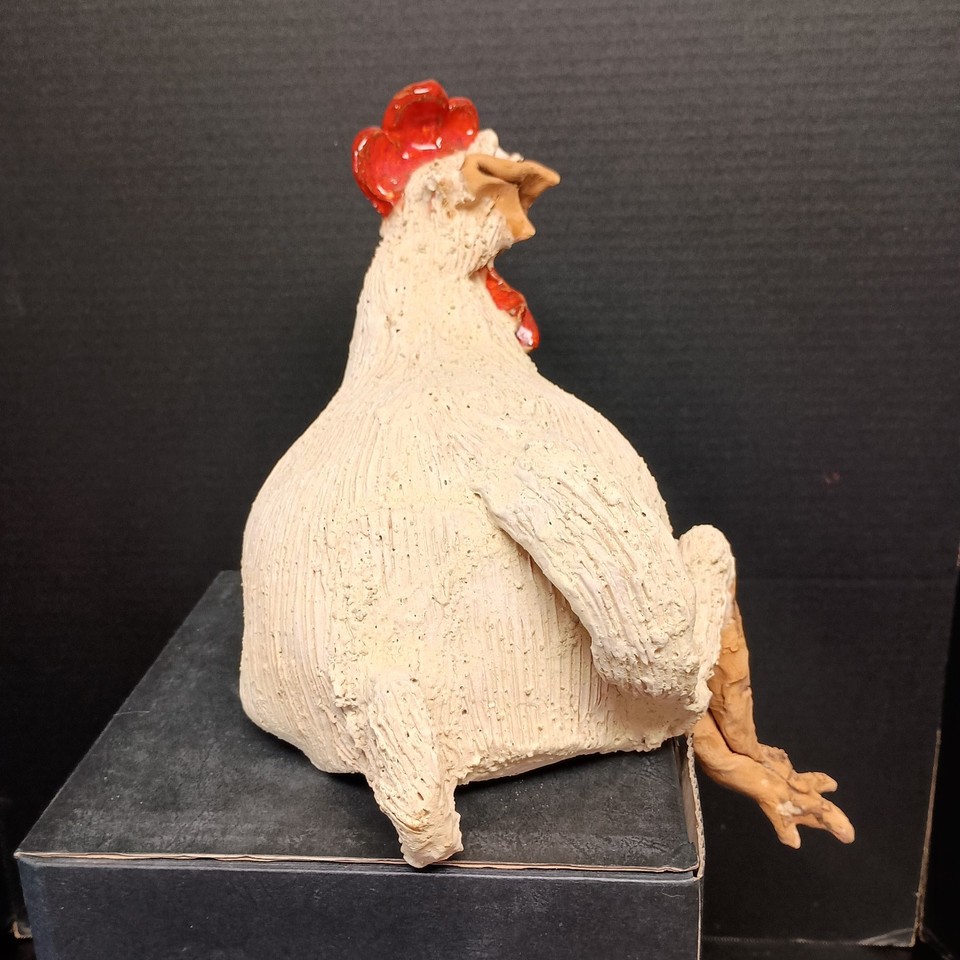 Vintage Folk Clay Pottery Hand Made Whimsical Chicken Shelf Sitter 12 ...