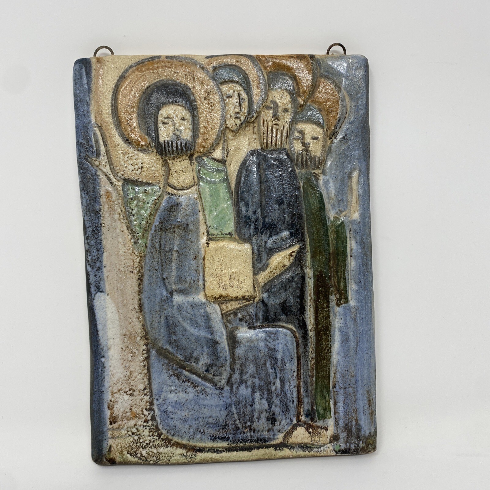 Handcrafted Religious Pottery Wall Hanging Plaque Tile Jesus & 3 ...