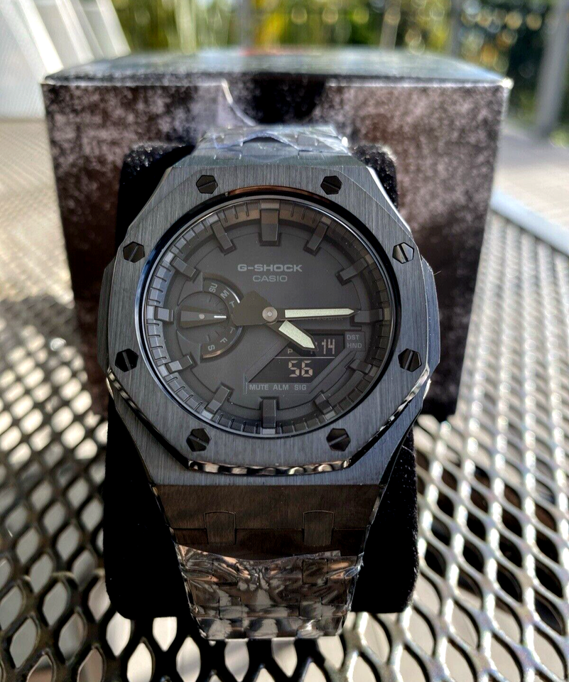 New Casio G-Shock GA2100 BLACKOUT Custom MOD All Black Color Stainless ...