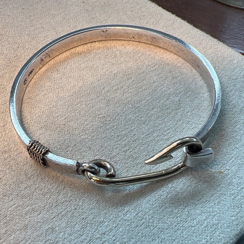 Cape Cod Signed GR Sterling Silver & 14K Gold Fish Hook Bracelet | eBay