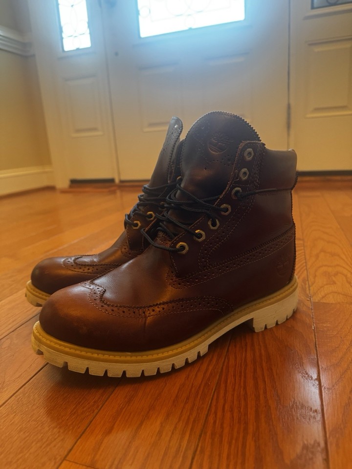 TIMBERLAND Villa Wingtip Premium BROGUE BOOTS Mens US Size 9 Brown 6 ...
