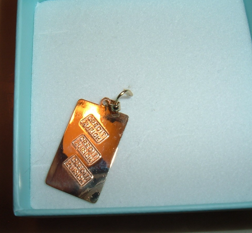 SOLID FINE 10K GOLD .416 BAR 1 GRAM INGOT CREDIT ZURICH PENDANT CHARM ...