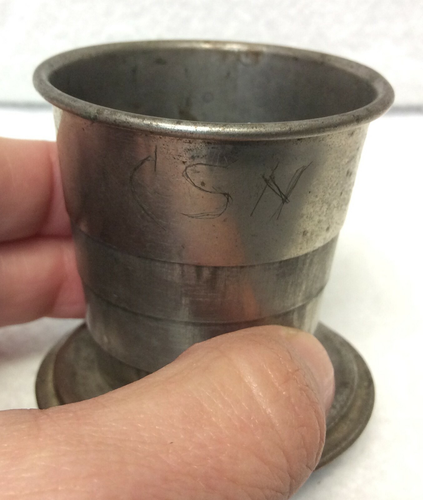 Civil War Era Collapsible Tin Metal Cup Etched CSN Navy? Mid 1800s ...