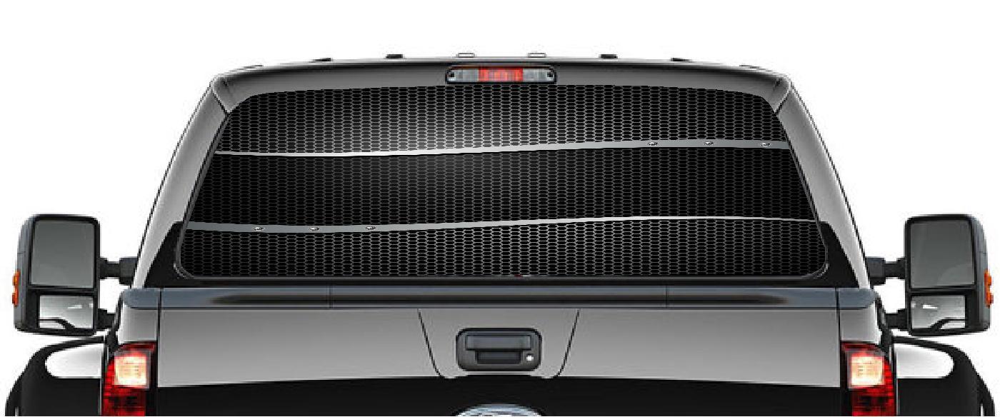 RIVETED METAL PICK-UP TRUCK BACK WINDOW GRAPHIC DECAL PERFORATED VINYL ...