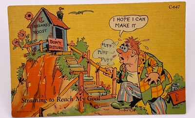 Postcard Comic Humor Straining to Reach my Goal Postcard C-647 CT Rural ...