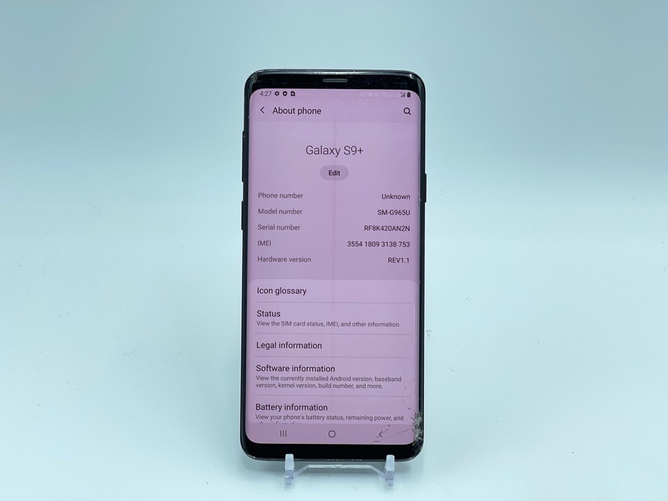 Samsung Galaxy S9+ 64GB SM-G965U (Verizon) CrkGls, CrkBk, BdLCD (E-0002 ...