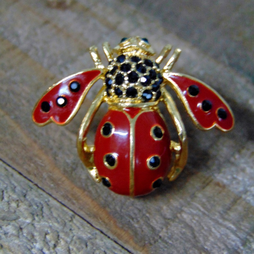 Joan Rivers Crystal LADYBUG BEE PIN Brooch Enamel Red Black Onyx ...