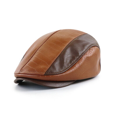 Retro Fashion Men PU Leather Octagonal Hat Peaked Cap Newsboy Painter ...
