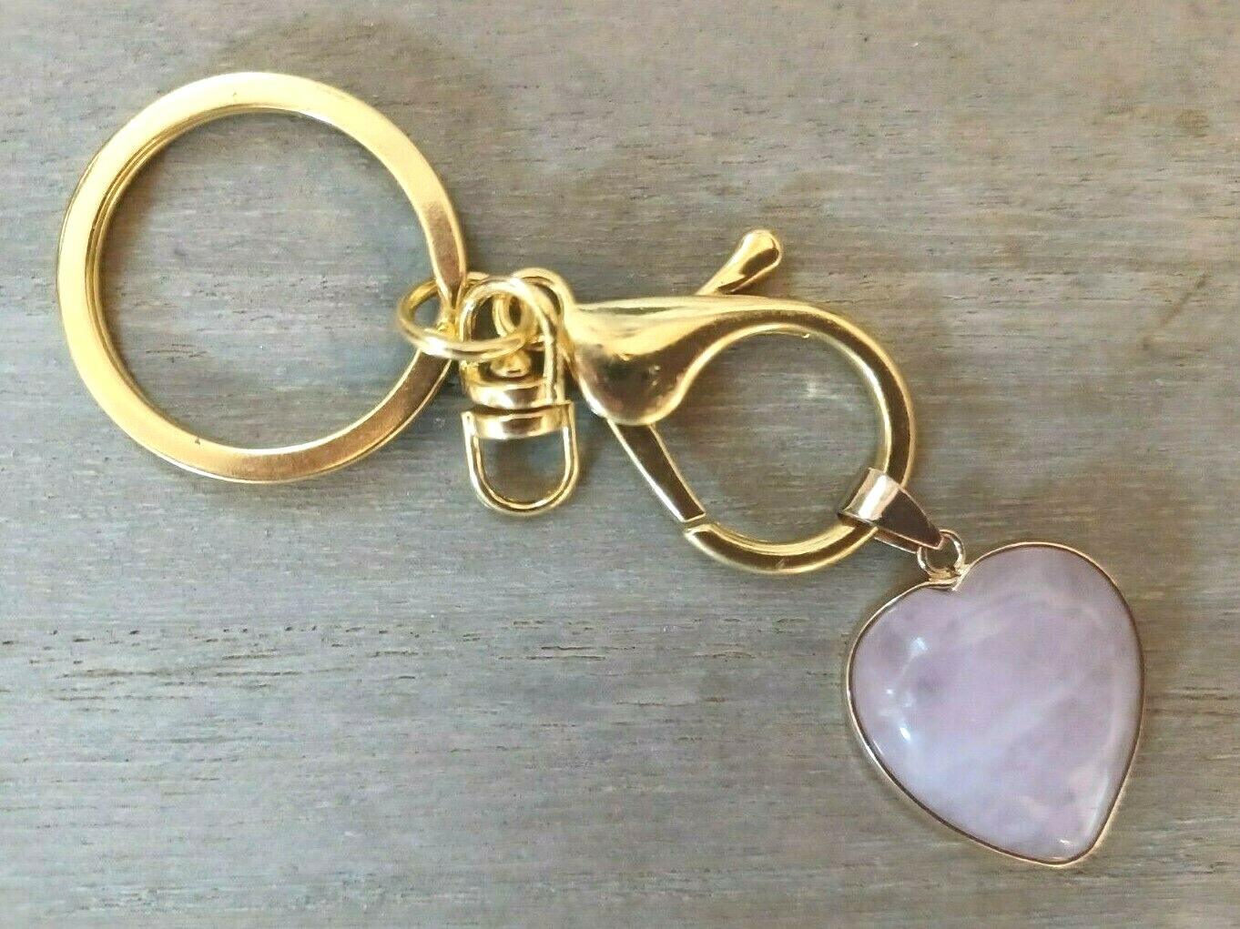Rose Quartz Keyring Gold Edged Heart Crystal Keyring 25mm Healing ...