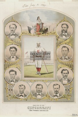 FIRST NINE OF THE CINCINNATI RED STOCKINGS BASEBALL PLAYERS 1869 4X6 ...