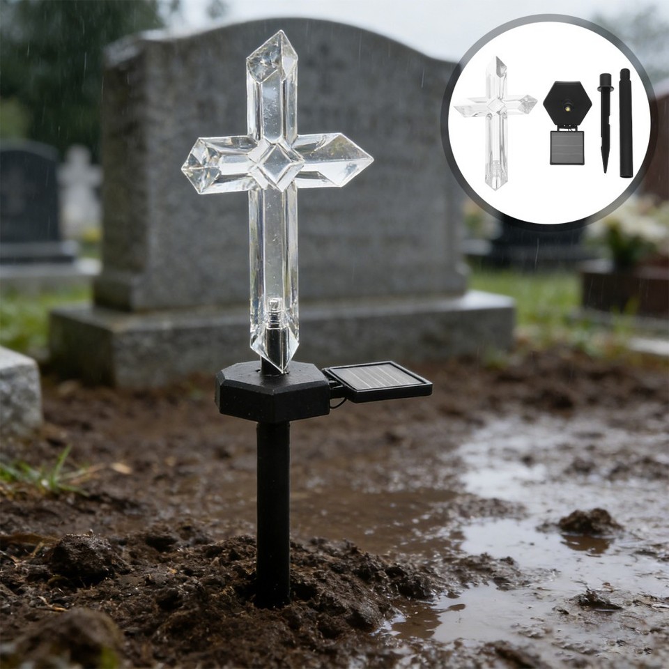 Solar Cross Lights Outdoor Crosses for Graves Site Lighted Cemetery ...