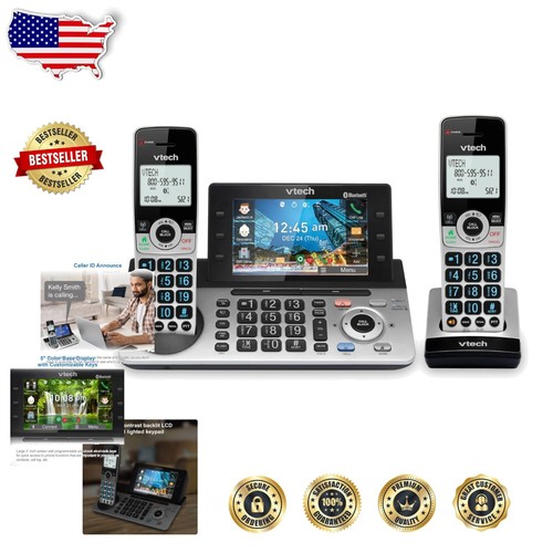 Expandable 5-Handset Bluetooth Cordless Phone with Color Display and ...