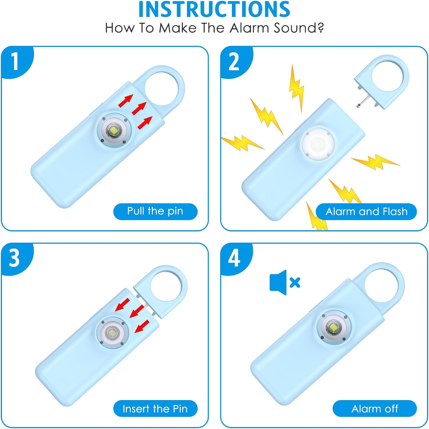 Personal Alarm Keychain for Women Safety - Loud 130 Db Siren with ...