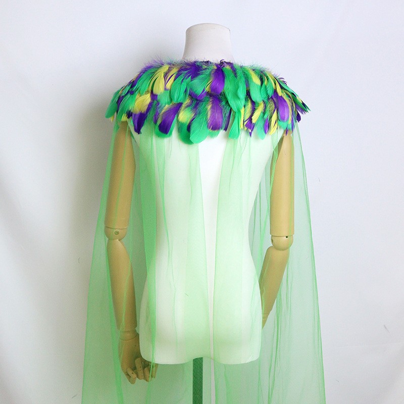 Carnival Costume 2PC with Feather Cape Half Face Mask & Cape Green ...