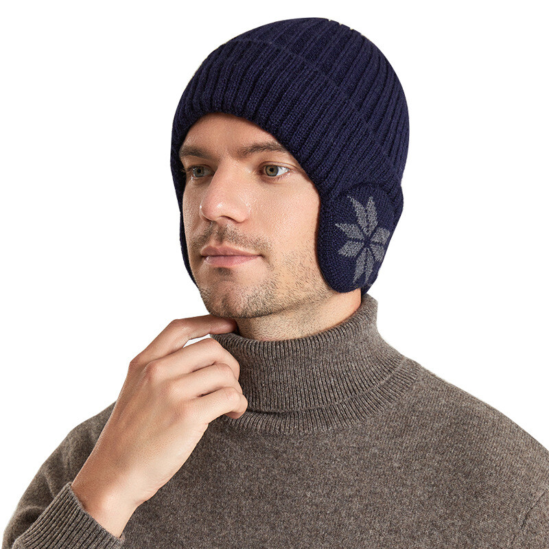 Winter Warm Men Beanie Hat Knit Work Hat With Ear Flaps Outdoor Sport ...