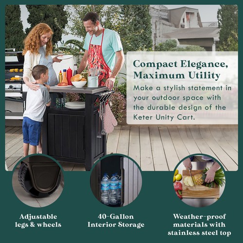 Keter 228833 Unity Indoor/Outdoor BBQ Entertainment Storage Table/Prep ...