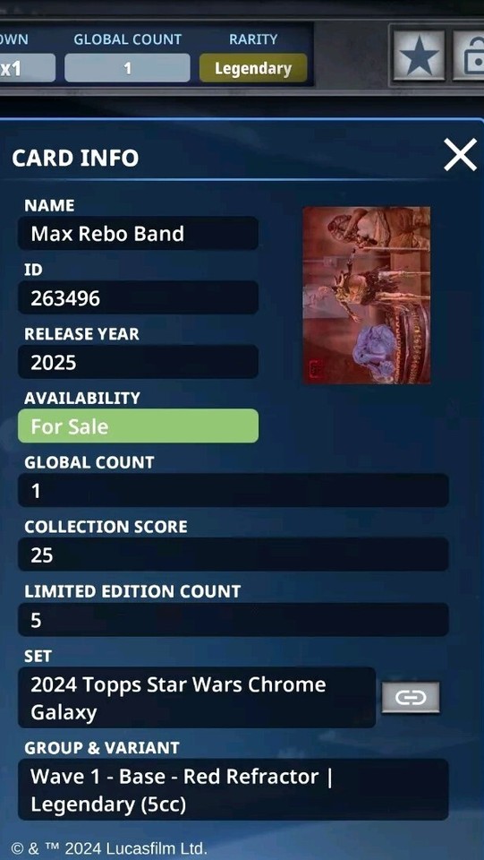 Star Wars Card Trader Chrome Galaxy Max Rebo Band 5cc Legendary | eBay