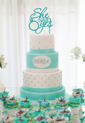 She Said Yes Cake Topper Teal, Bridal Shower, Wedding Cake Decorations ...