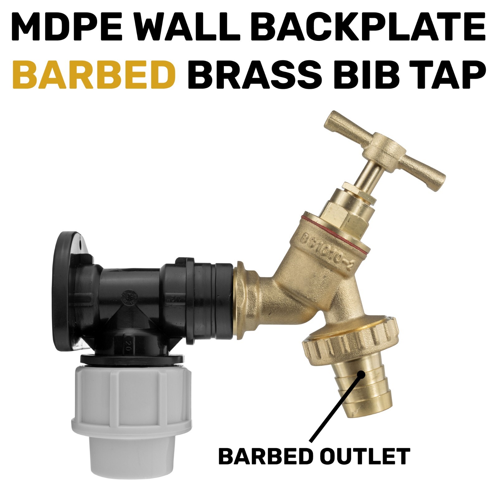 20mm & 25mm MDPE Backplate with Brass Bib Taps, 1/2" & 3/4" Hose Barbed ...