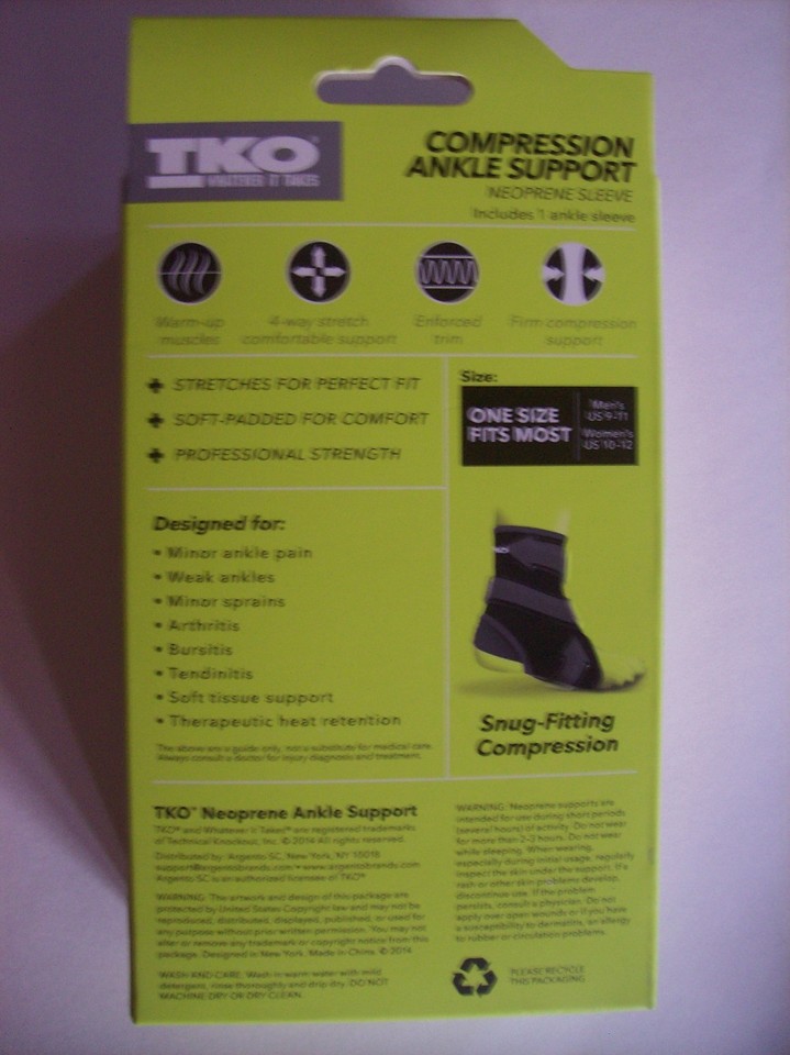TKO Sleeve Ankle Compression Support Sz Select Black Neoprene Left ...