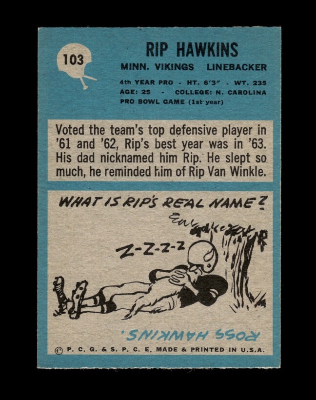 1964 Philadelphia Set-Break #103 Rip Hawkins EX-EXMINT *GMCARDS* | eBay