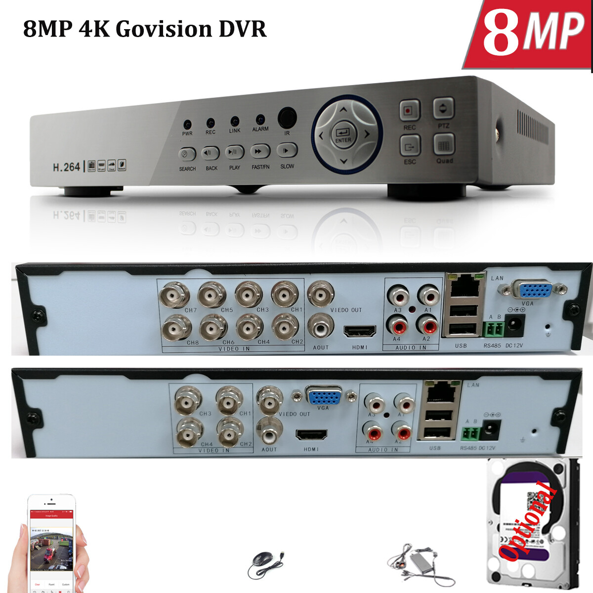 8MP CCTV System 4CH 8CH 4K Ultra HD DVR Dome Camera Home Security Kit ...