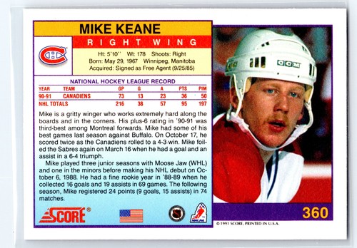 1991-92 Score American #360 Mike Keane | eBay