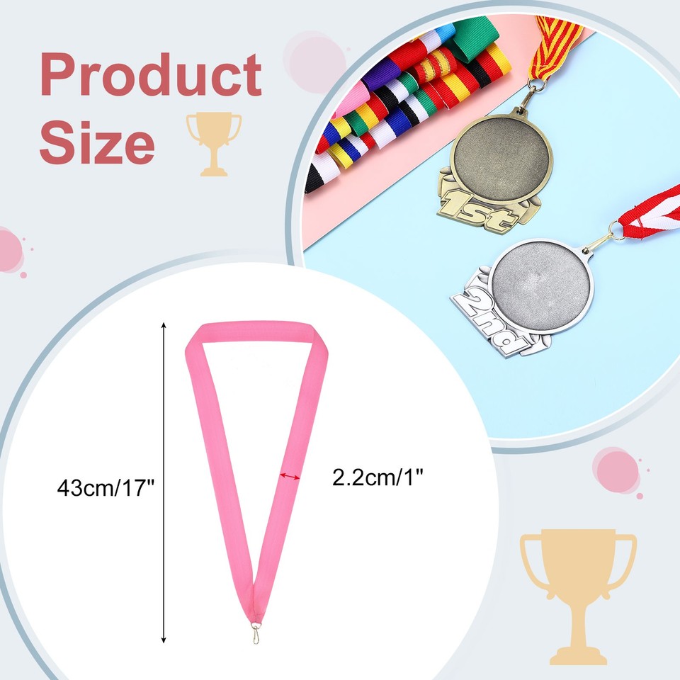 66Pcs Award Neck Ribbons with Snap Clips Medal Lanyards Pink ...