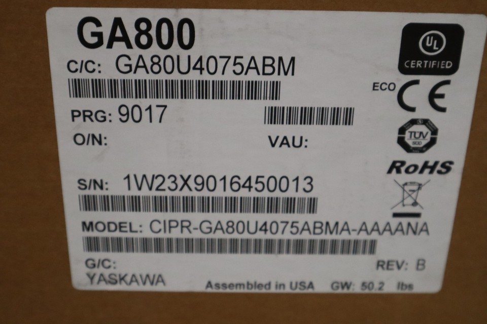 YASKAWA GA800 50 HP DRIVE GA80U4075ABM / CIPR-GA80U4075ABMA-AAAANA REV ...