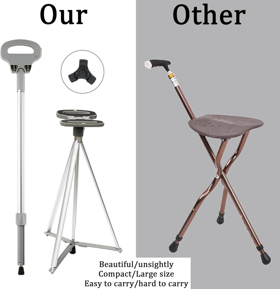 Walking Cane with Seat for Men & Women,Portable Cane Seat with Carry ...