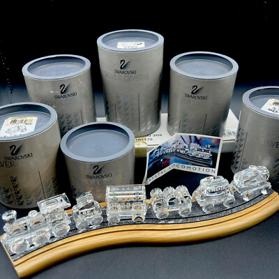 Swarovski Crystal Locomotion Complete Train Set W/ Wooden Track Boxes 7 ...
