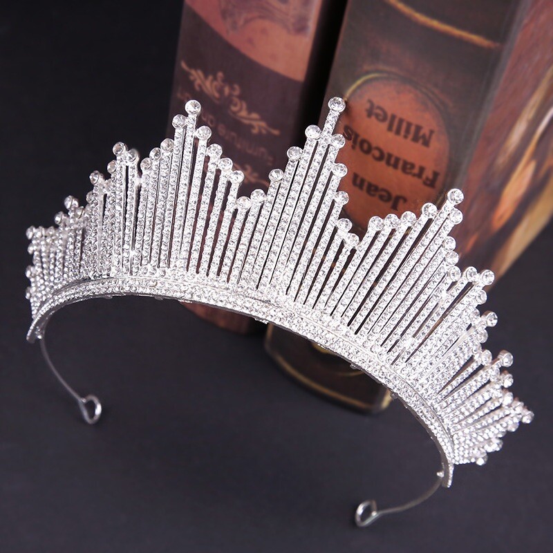 Bride Wedding Crown Tiara Silver Rhinestone Princess Queen Crystal ...