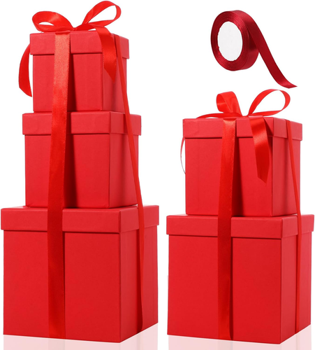 5 Pcs Square Nesting Boxes Decorative Gift Boxes with Lid and Ribbon ...