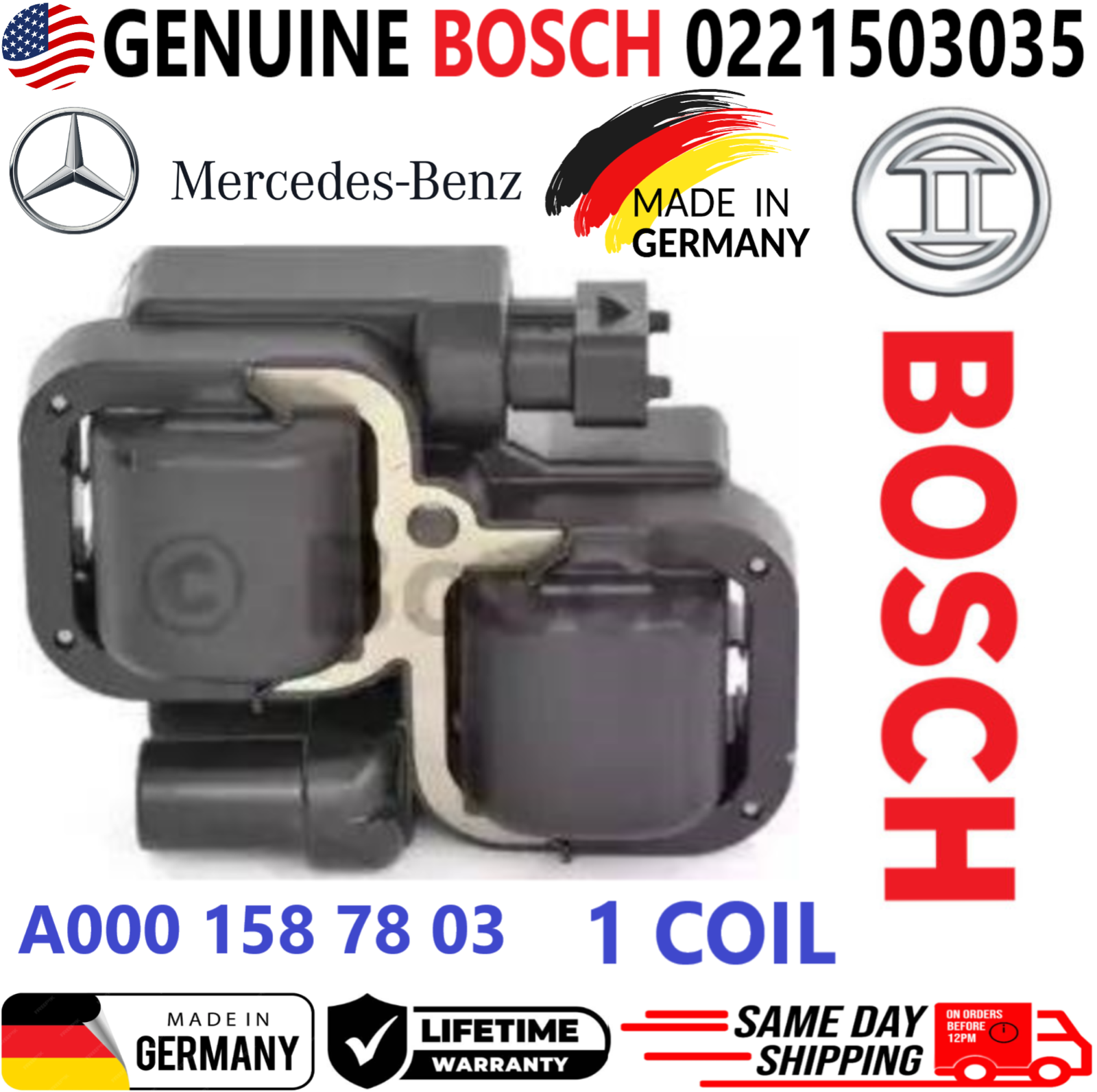 GENUINE BOSCH Ignition Coil For 1998-2011 Mercedes-Benz A0001587803 ...