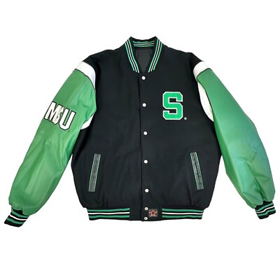 Vtg JH Design MSU Michigan Spartans Reversible Letterman Style Jacket ...