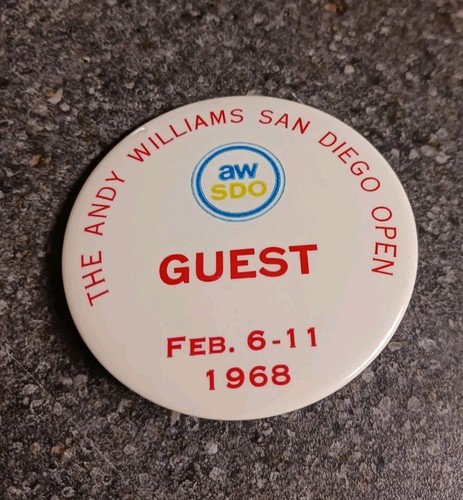 Rare 1968 Vintage Andy Williams San Diego Open Golf Guest Badge Pin 2. ...