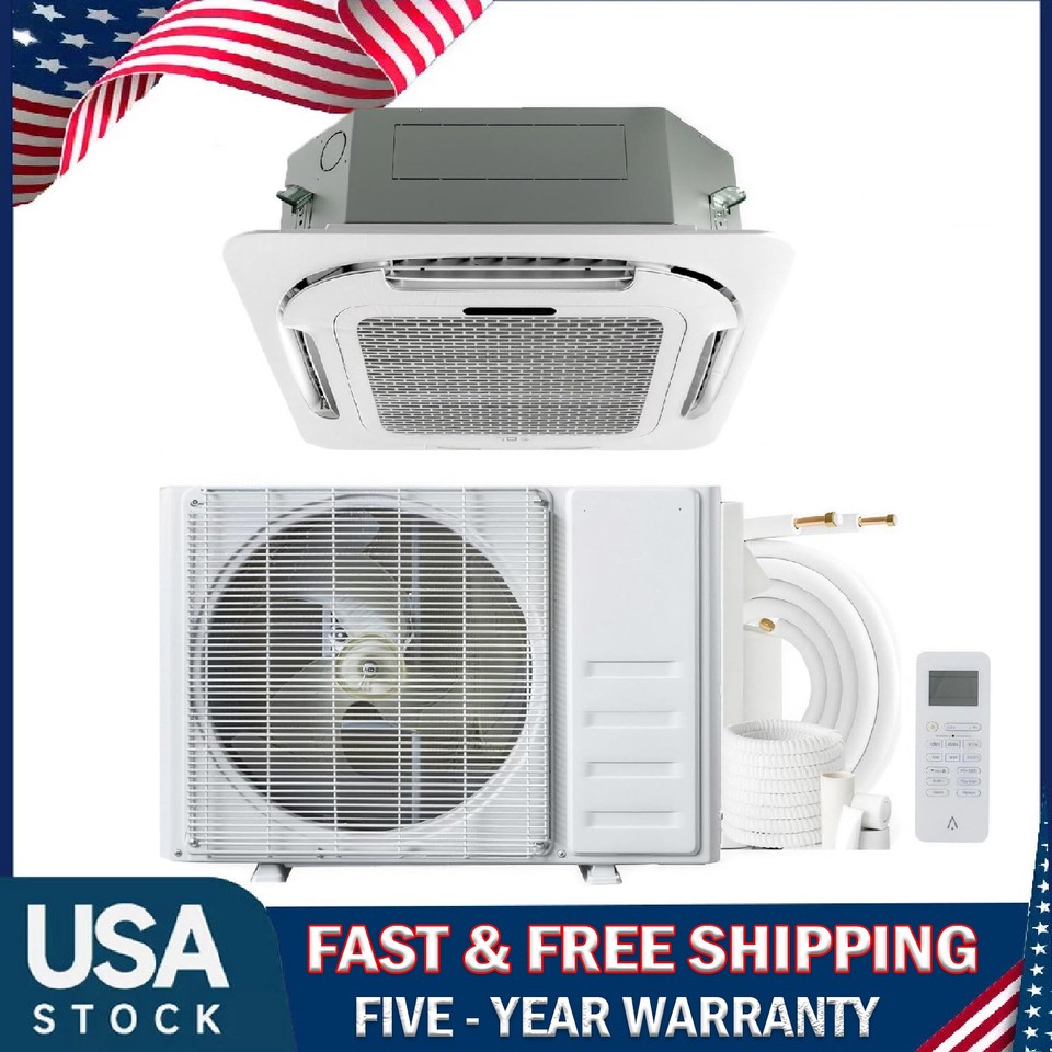 9000 BTU Ceiling Cassette Ductless Mini Split Air Conditioner Heat Pump ...