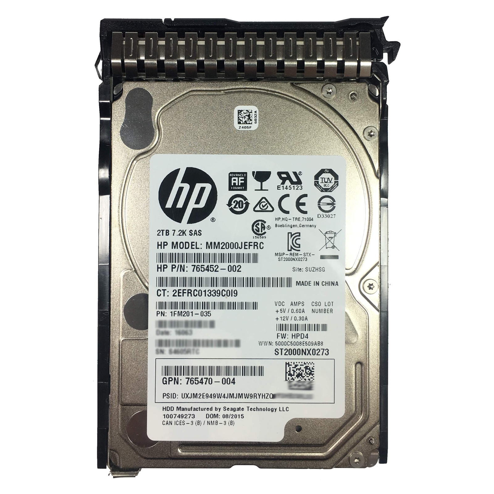 HP 765466-B21 765873-001 2TB 12G SAS 7.2K RPM SFF 2.5 INCH SC 512E HARD ...