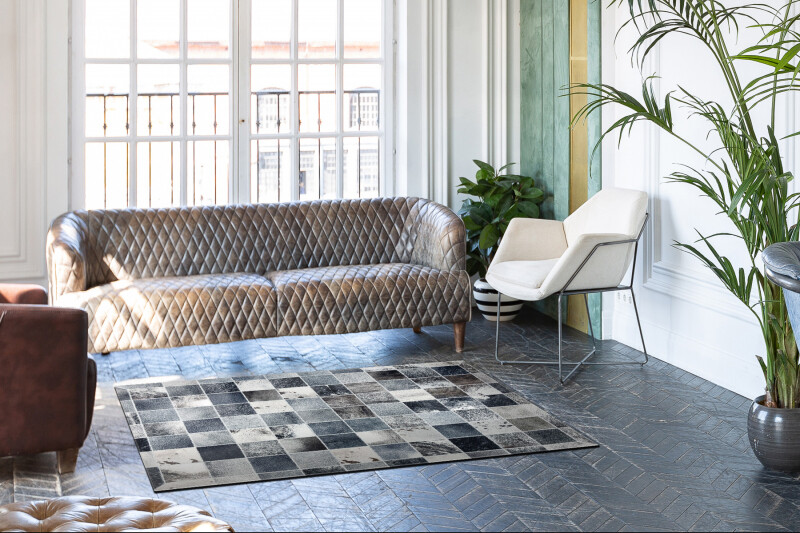 Modern practical printed RUG PATCHWORK Cow Hide Patchwork squares grey ...