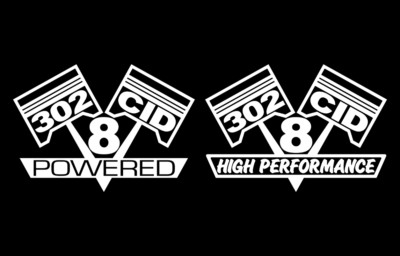 2 V8 302 CID ENGINE HIGH PERFORMANCE POWERED PISTON DECALS 5.0 GT MOTOR ...