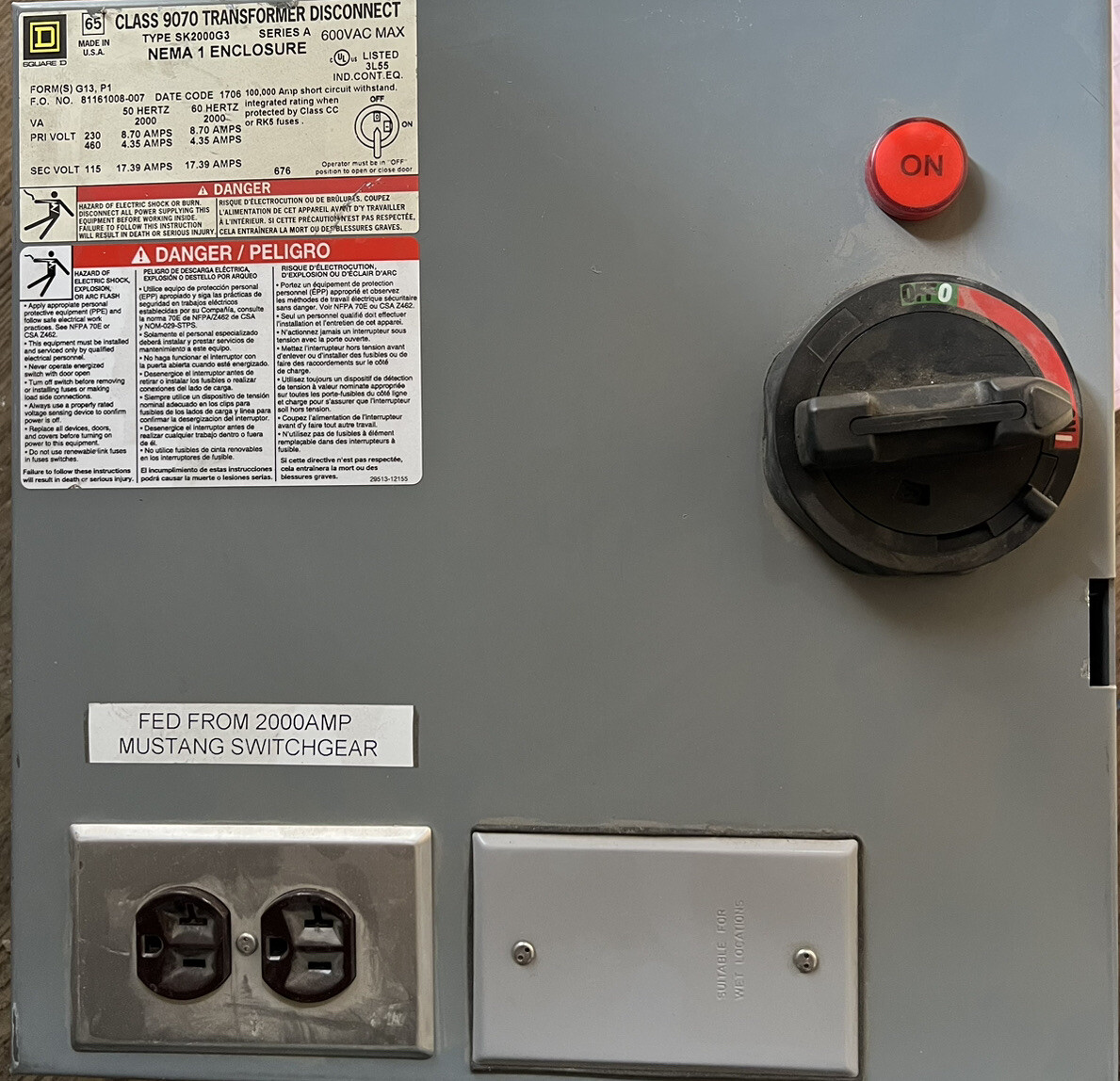 Square D Transformer Disconnect SK2000G3 Class 2000 A Class ...
