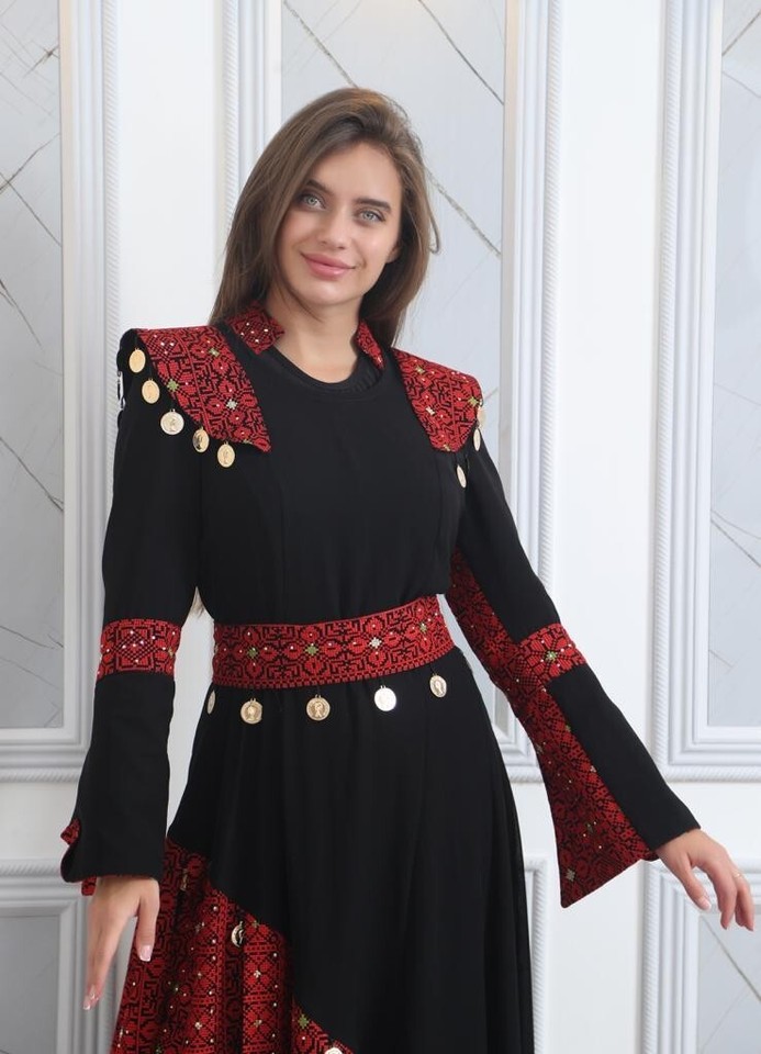Women Palestinian Embroidered Thobe TATREEZ Traditional Long Sleeves ...