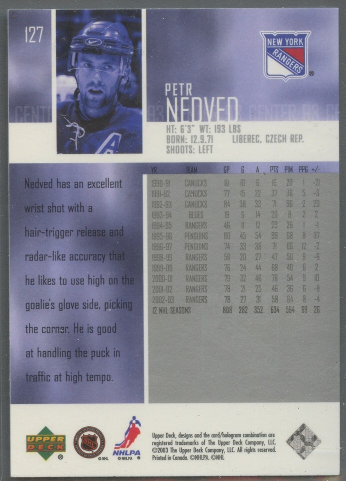 2003-04 Upper Deck #127 Petr Nedved New York Rangers | eBay