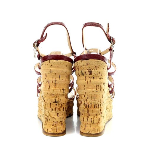 Chanel Sandals Wedge Sole Cork Coco Mark Strap Leather 38 25Cm Red ...