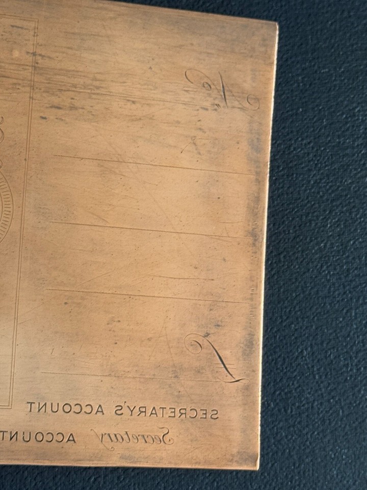 Antique / Vintage Bank Cheque /Receipt Engraving /Etching Copper ...