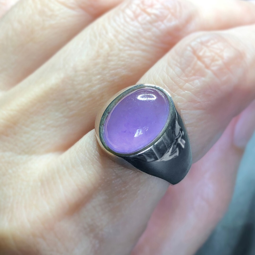 Estate Men's Signet Pinky Ring Chinese LAVENDER JADEITE JADE in ...