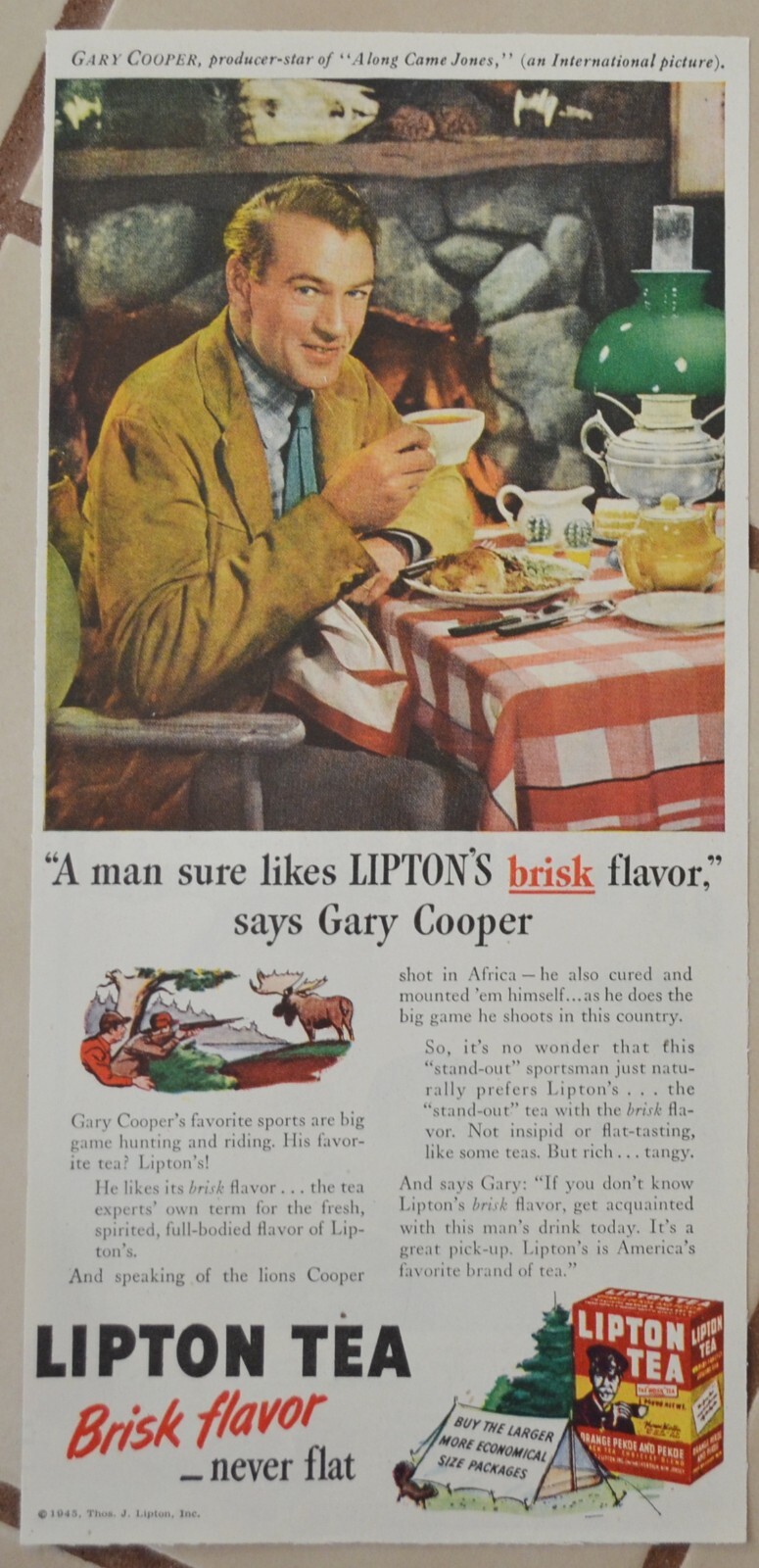 1945 Lipton Tea Brisk Flavor Print Ad Gary Cooper | eBay